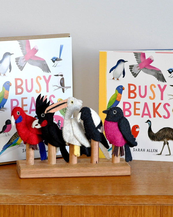 Busy Beaks Finger Puppets and Book Set by Sarah Allen | Tara Treasures