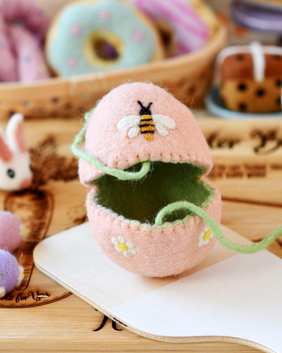 Felt Egg Cover - Peach with Bee Motif – Tara Treasures