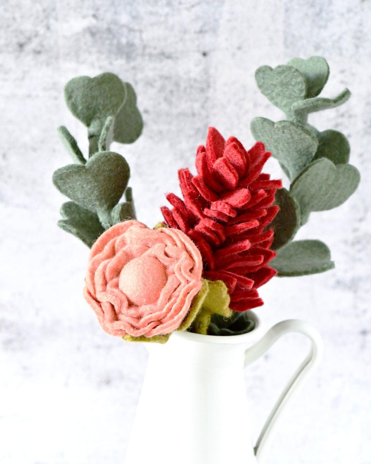 Felt Floral Bouquet - Alpinia, Peony and Eucalyptus Leaves | Tara Treasures