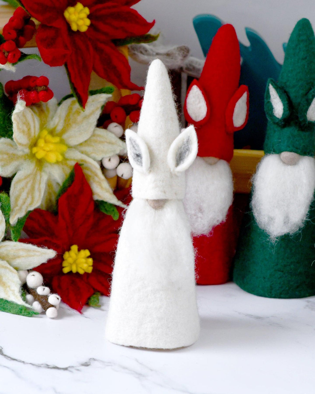 Felt Gnome Tree Topper (White) | Tara Treasures