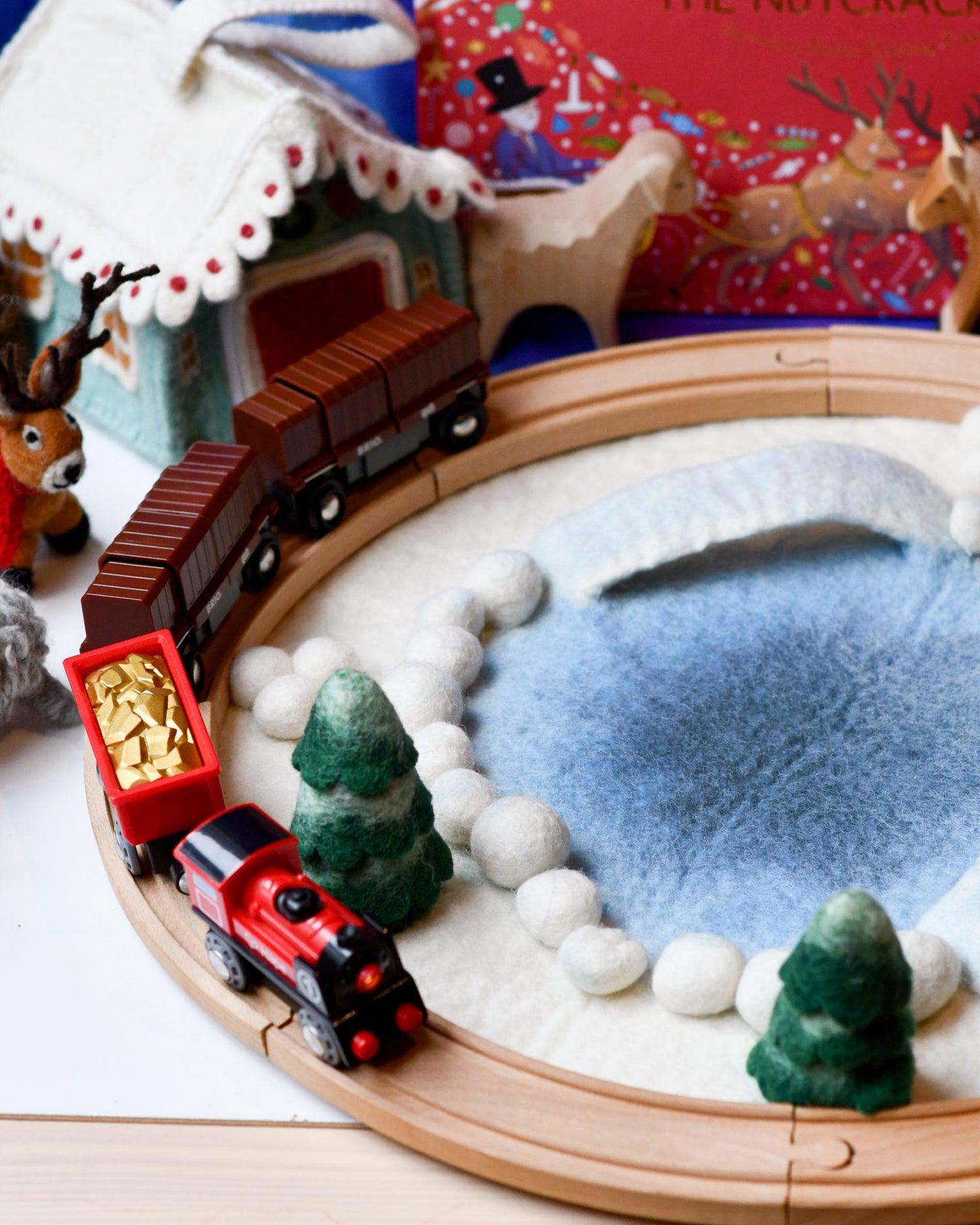 Felt Round Snow Ice Rink Play Mat Playscape - Tara Treasures