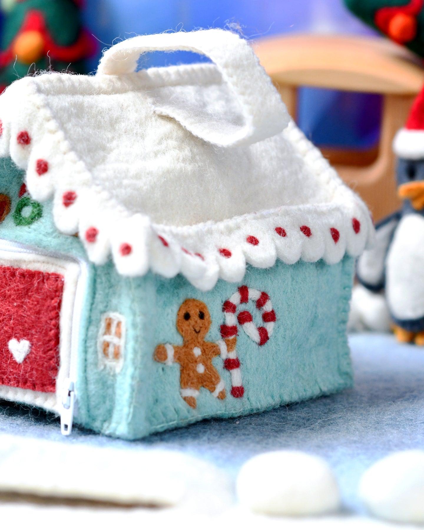 Felt Blue Gingerbread House Bag | Tara Treasures
