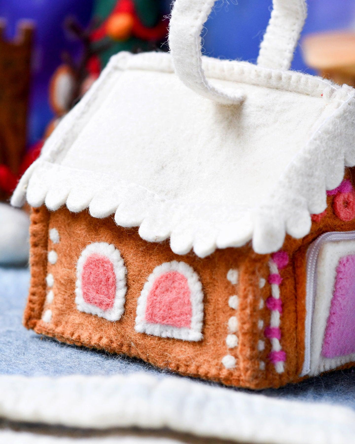 Felt Pink Gingerbread House Bag | Tara Treasures | Tara Treasures