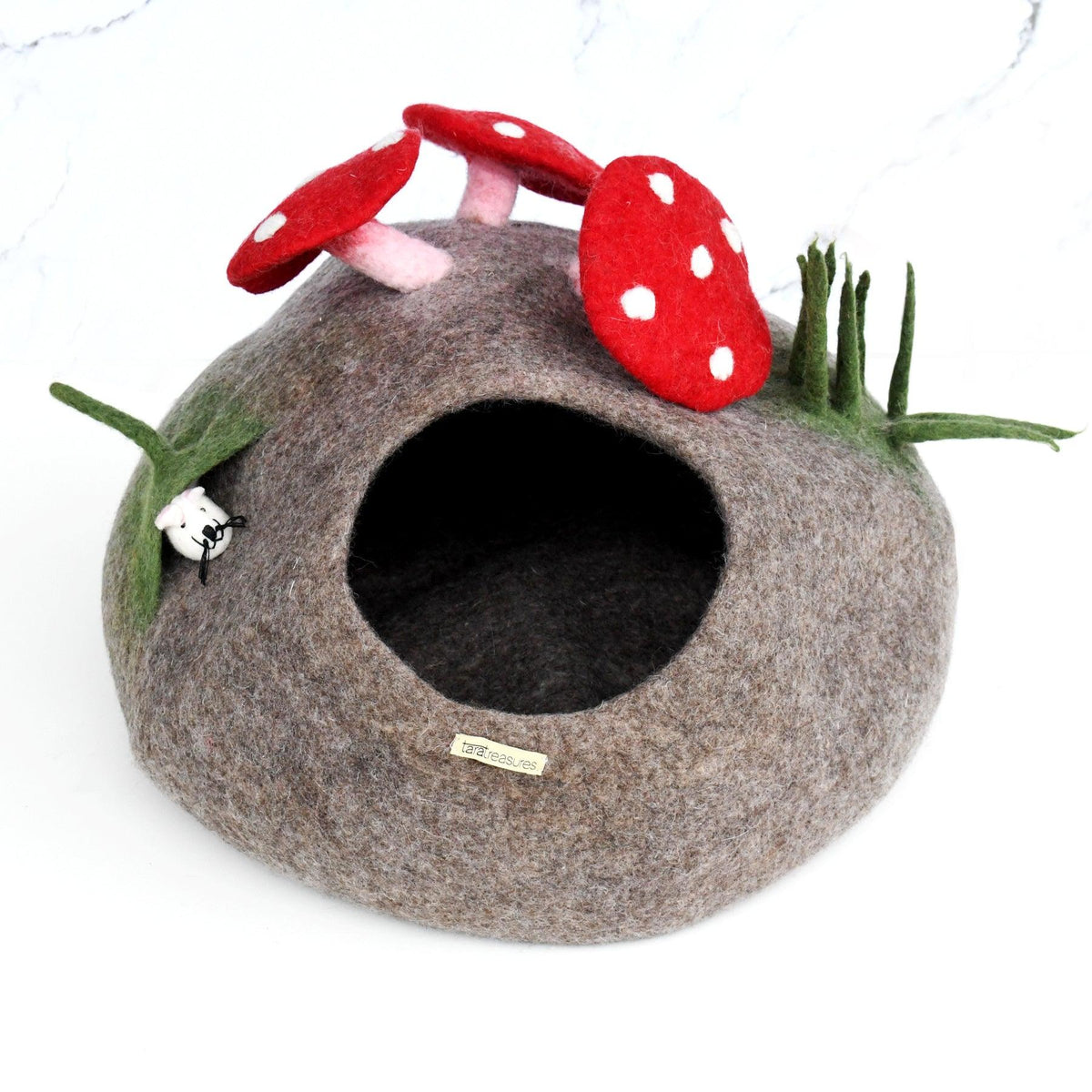 Toadstool Cat Cave with Mouse Toy | Tara Treasures | Tara Treasures