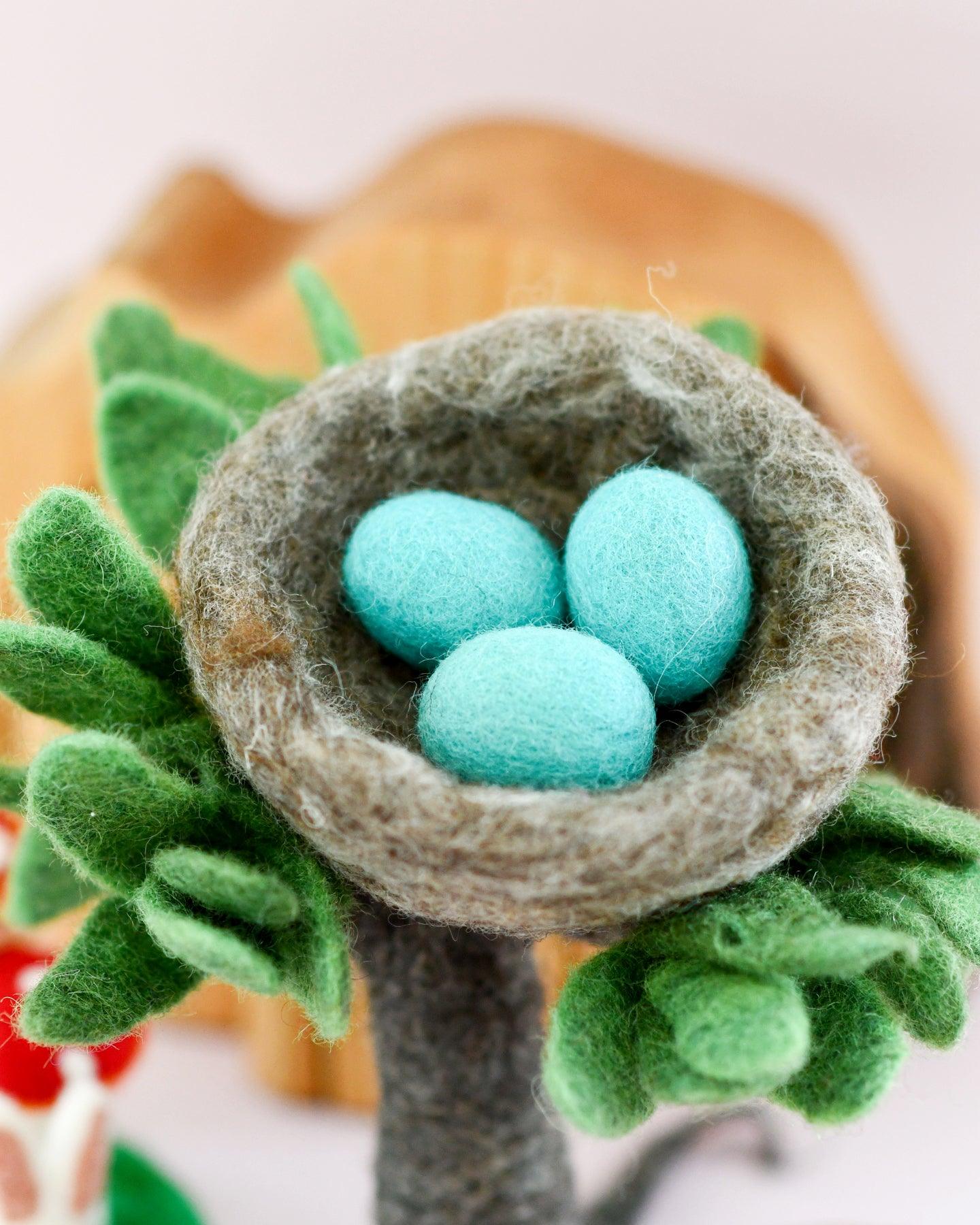 Felt Nest with 3 Blue Robin Eggs | Tara Treasures