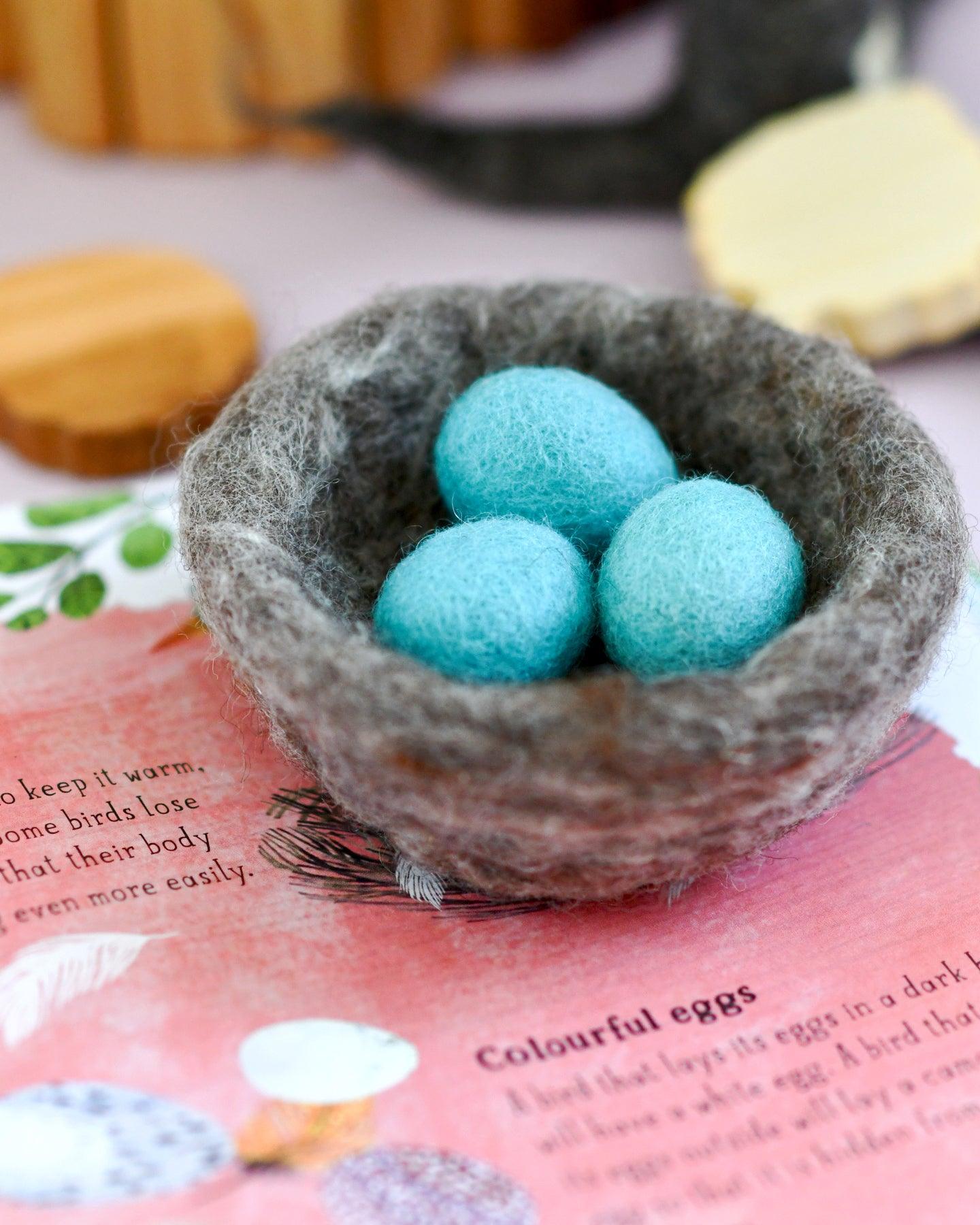 Felt Nest with 3 Blue Robin Eggs | Tara Treasures