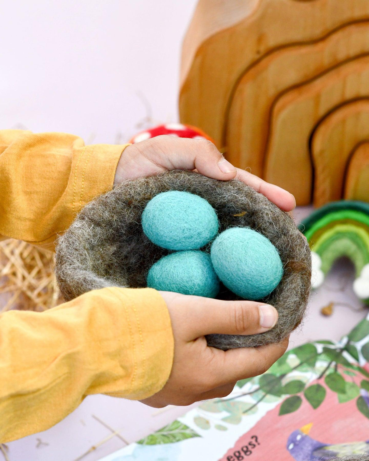 Felt Nest with 3 Blue Robin Eggs | Tara Treasures