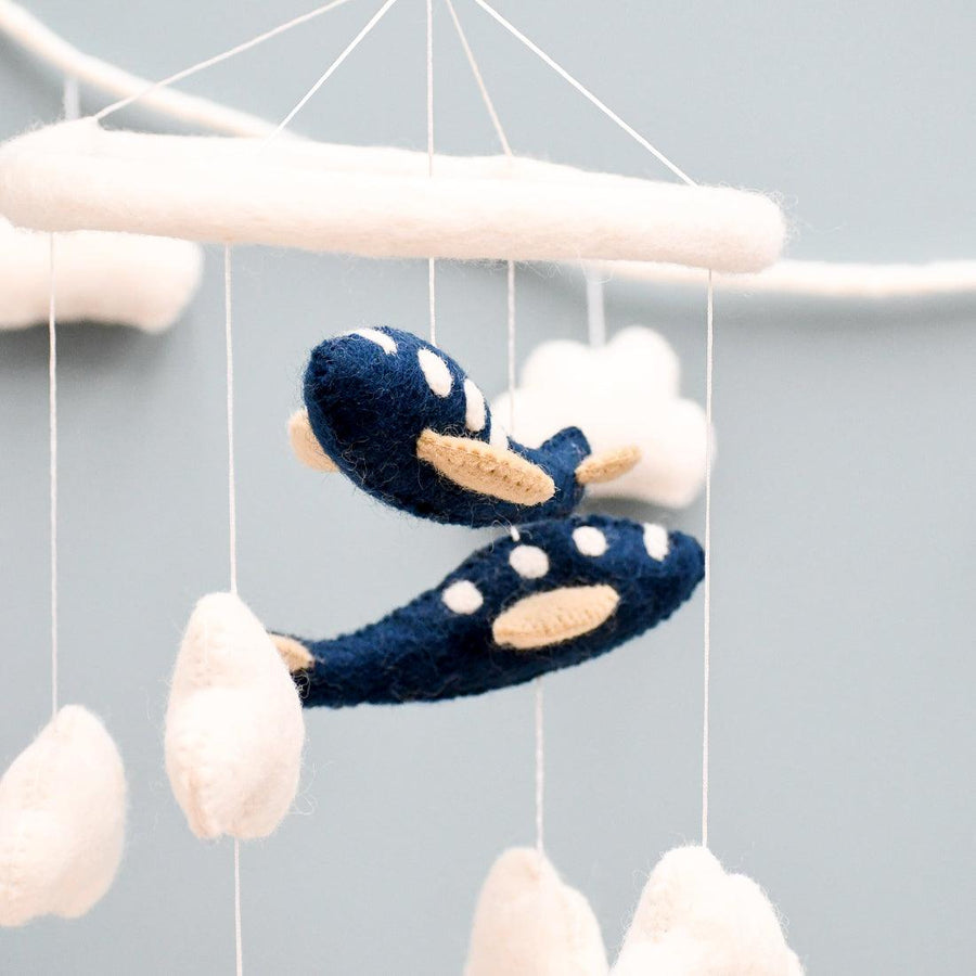 Nursery Cot Mobile - Navy Blue Airplanes | Tara Treasures