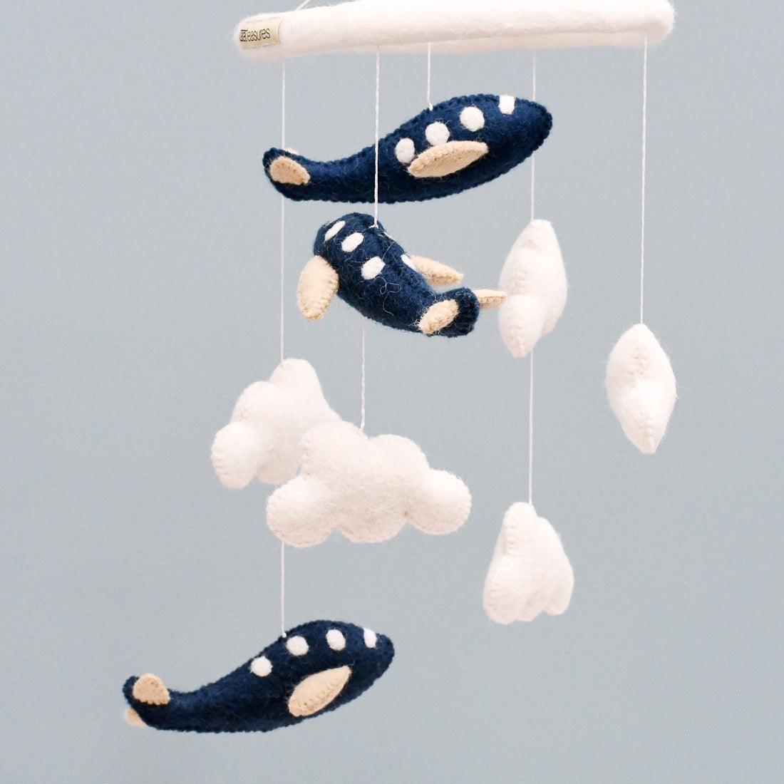 Nursery Cot Mobile - Navy Blue Airplanes | Tara Treasures